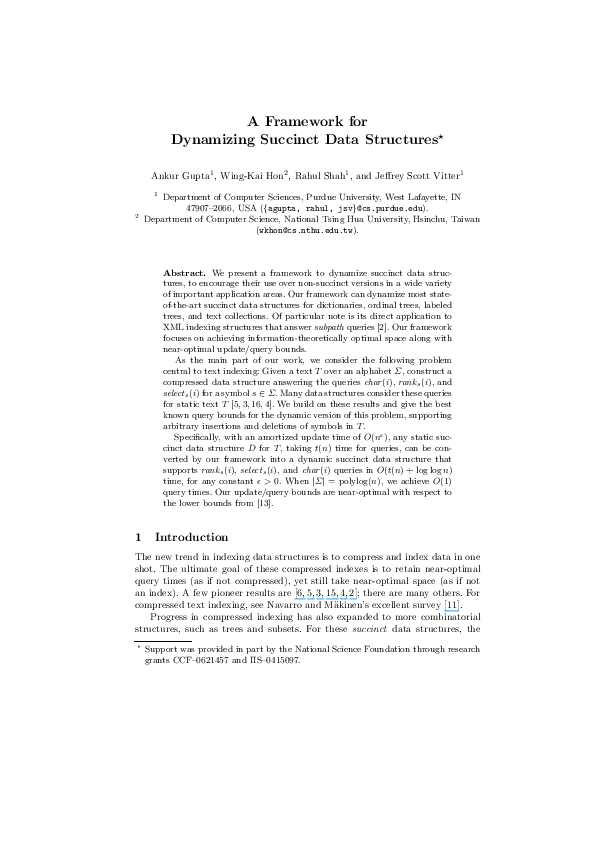 (PDF) A Framework for Dynamizing Succinct Data Structures