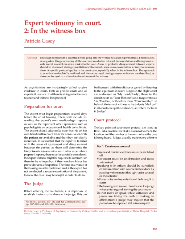 (PDF) Expert testimony in court. 2: In the witness box
