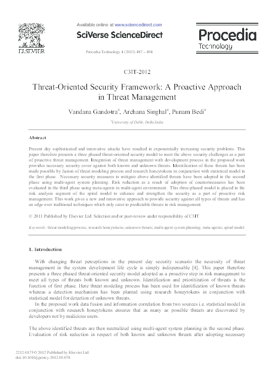 Pdf Threat Oriented Security Framework A Proactive Approach In