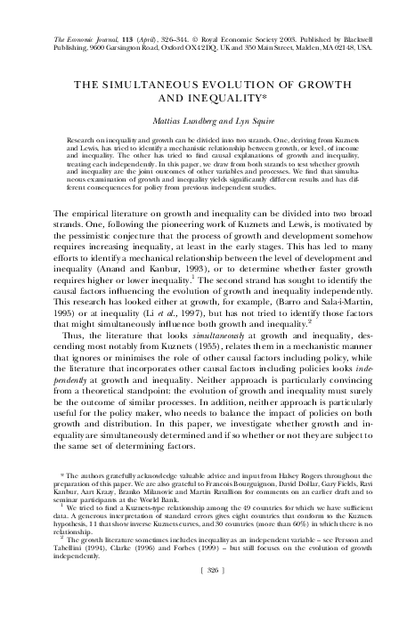 (PDF) The simultaneous evolution of growth and inequality*