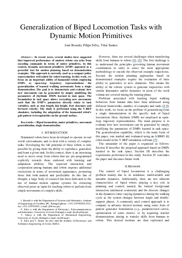 Pdf Generalization Of Biped Locomotion Tasks With Dynamic Motion Primitives