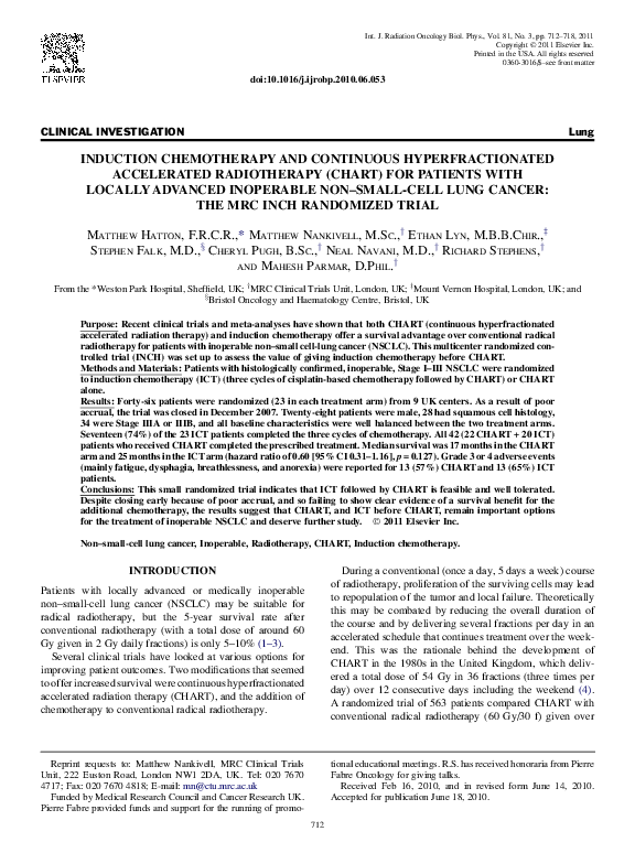 (PDF) Induction Chemotherapy and Continuous Hyperfractionated Accelerated Radiotherapy (CHART ...