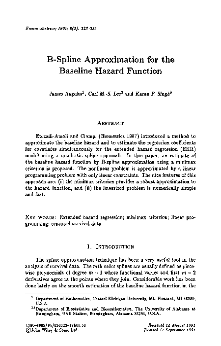 (PDF) B-spline approximation for the baseline hazard function (PDF) B-spline approximation for the baseline hazard function