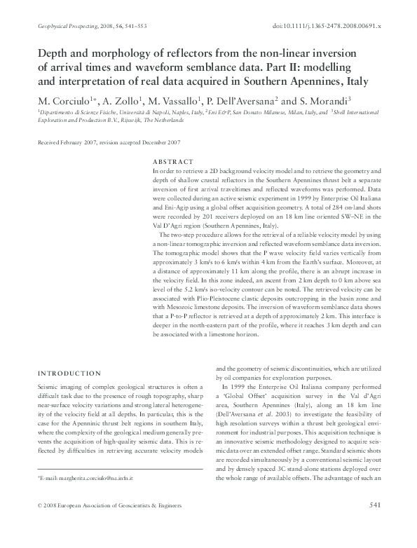 (PDF) Depth and morphology of reflectors from the non-linear inversion of arrival-time and ...