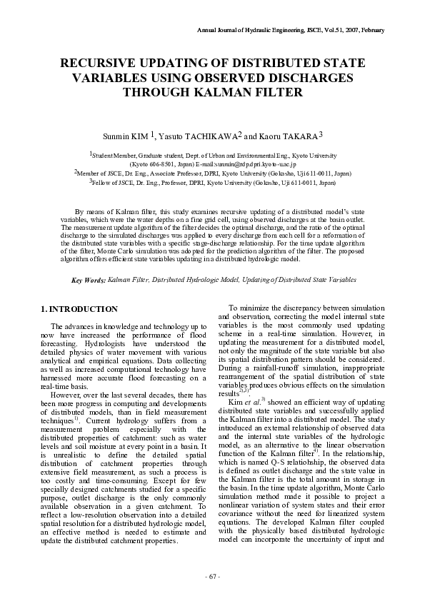 (PDF) RECURSIVE UPDATING OF DISTRIBUTED STATE VARIABLES USING OBSERVED DISCHARGES THROUGH KALMAN ...