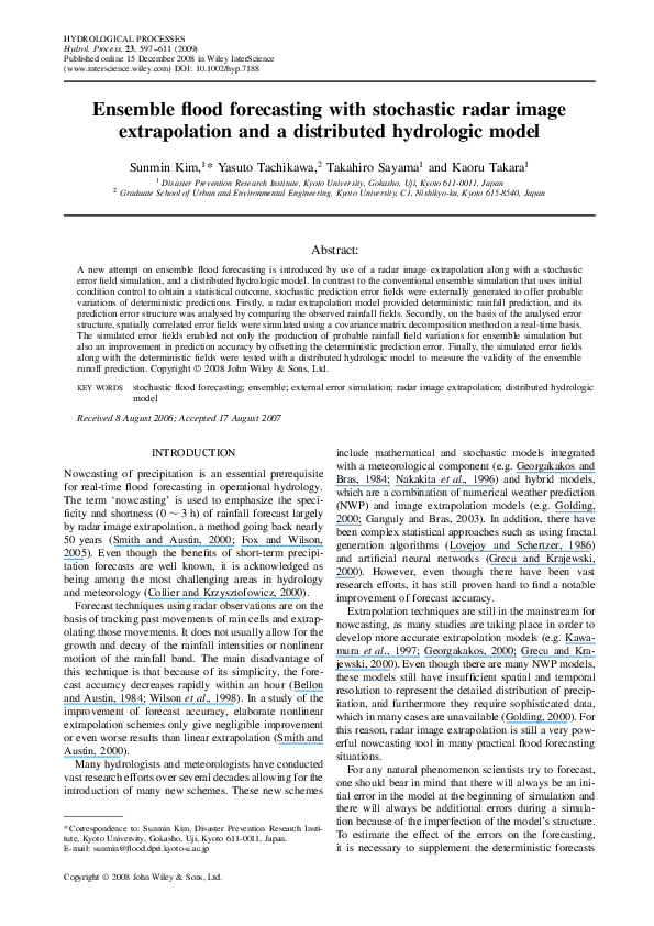 Pdf Ensemble Flood Forecasting With Stochastic Radar Image Extrapolation And A Distributed