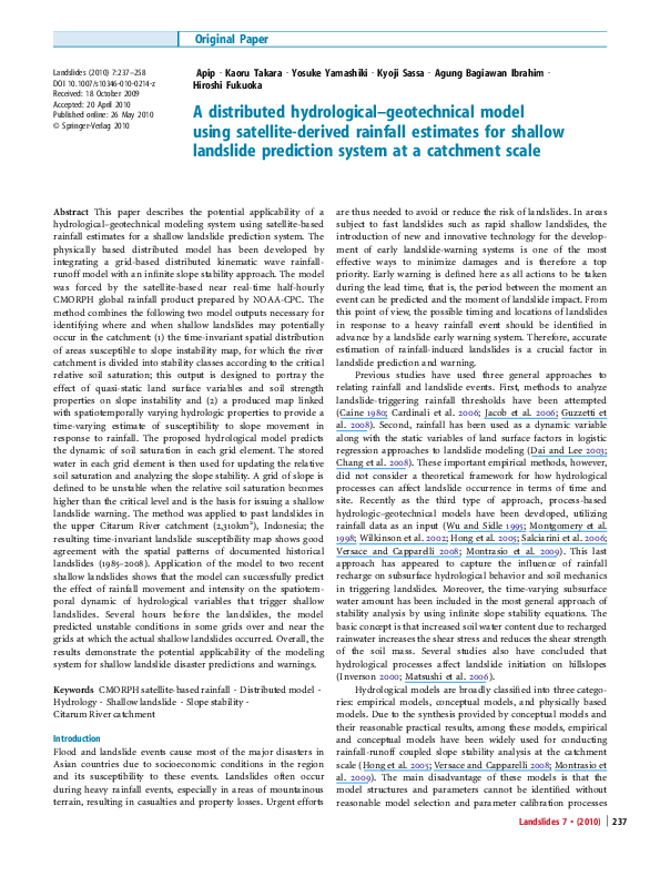 Pdf A Distributed Hydrologicalgeotechnical Model Using Satellite