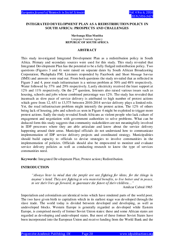 (PDF) INTEGRATED DEVELOPMENT PLAN AS A REDISTRIBUTION POLICY IN SOUTH ...