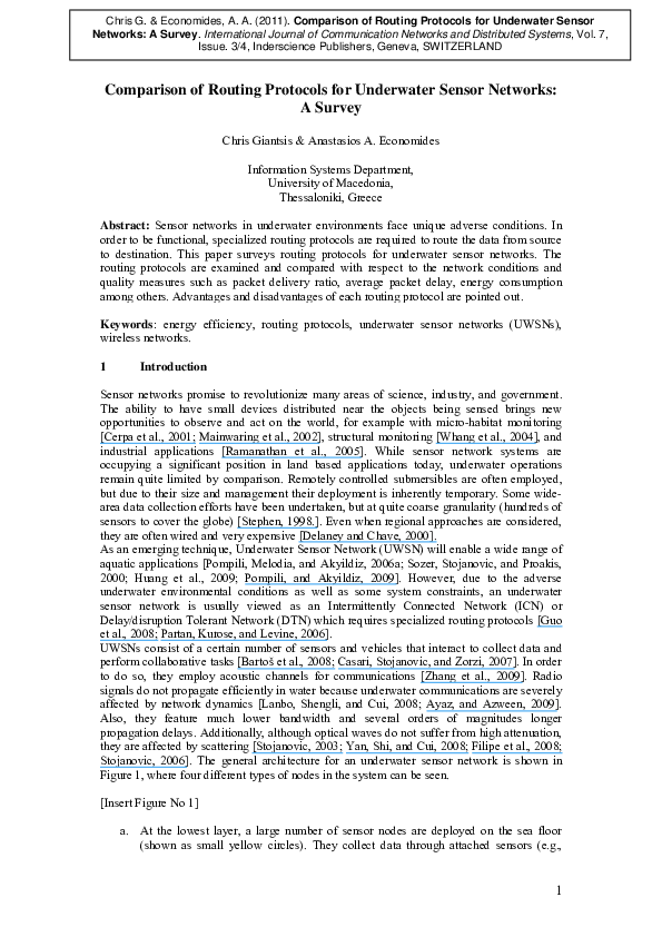 Pdf Comparison Of Routing Protocols For Underwater Sensor Networks A