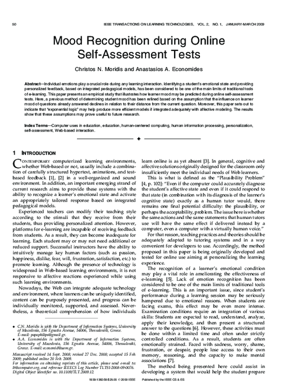 (PDF) Mood Recognition during Online Self-Assessment Tests