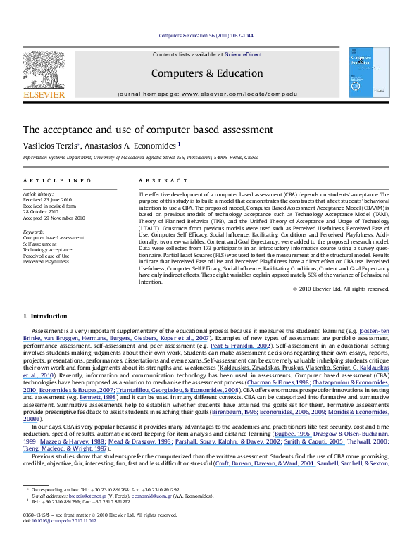 (PDF) The acceptance and use of computer based assessment
