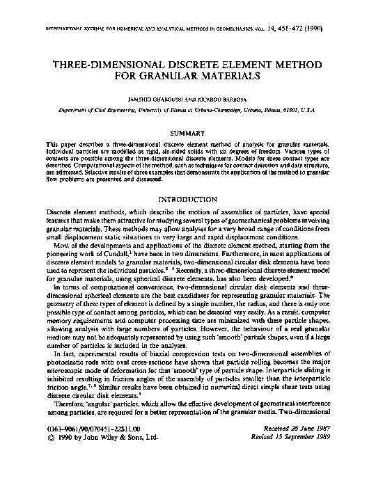 (PDF) Three-dimensional discrete element method for granular materials