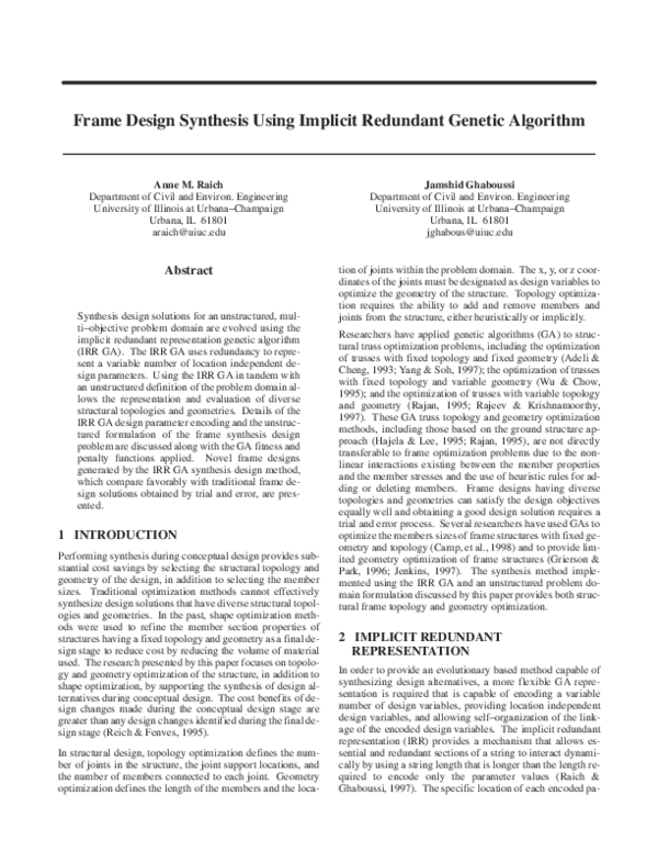 (PDF) Frame Design Synthesis Using Implicit Redundant Genetic Algorithm
