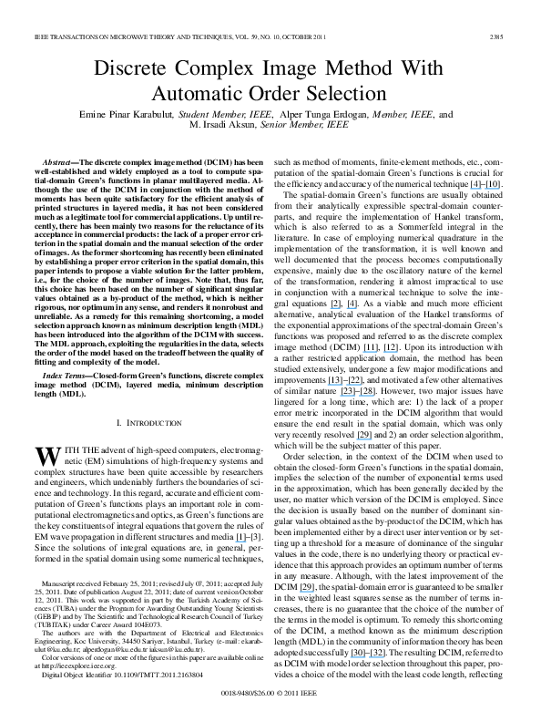 (PDF) Discrete Complex Image Method With Automatic Order Selection