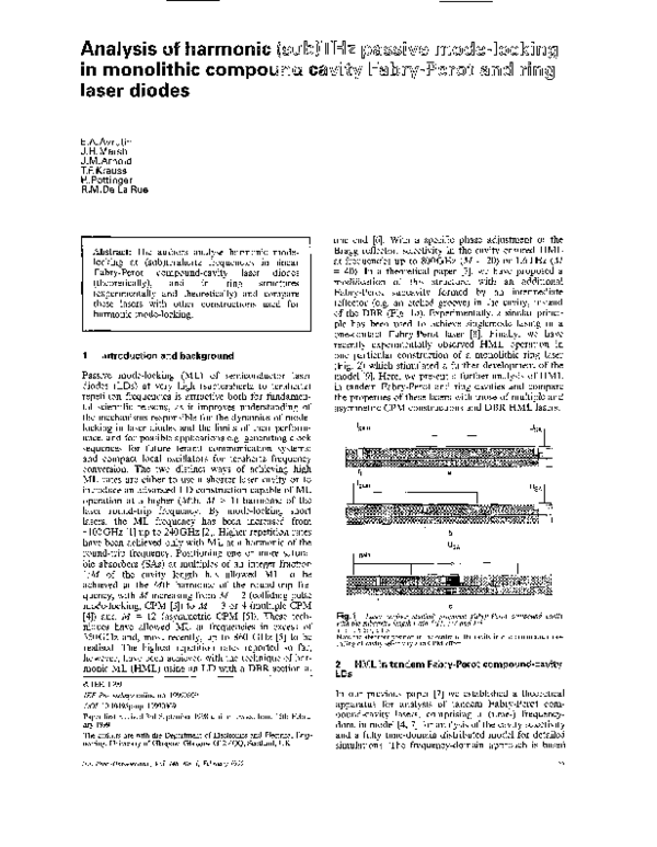 (PDF) Analysis of harmonic (sub)THz passive mode-locking in monolithic compound cavity Fabry ...