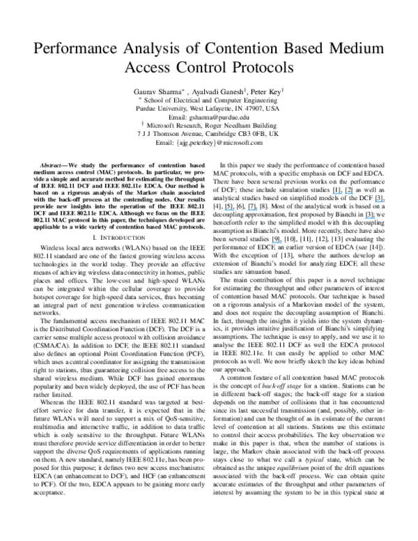 (PDF) Performance analysis of contention based medium access control protocols
