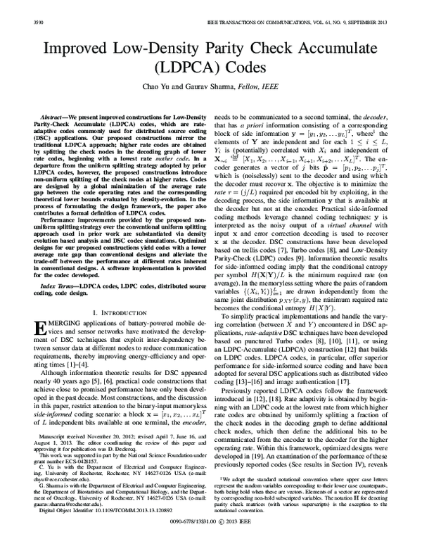 (PDF) Improved Low-Density Parity Check Accumulate (LDPCA) Codes