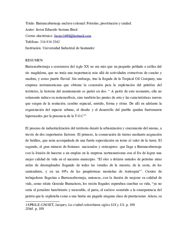 (DOC) Barrancabermeja enclave colonial: petróleo, prostitución y ciudad