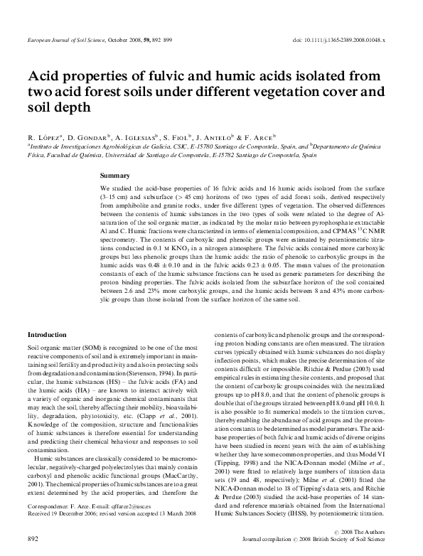 (PDF) Acid properties of fulvic and humic acids isolated from two acid ...