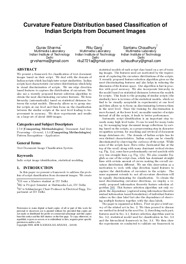 Pdf Curvature Based Classification Of Indian Scripts