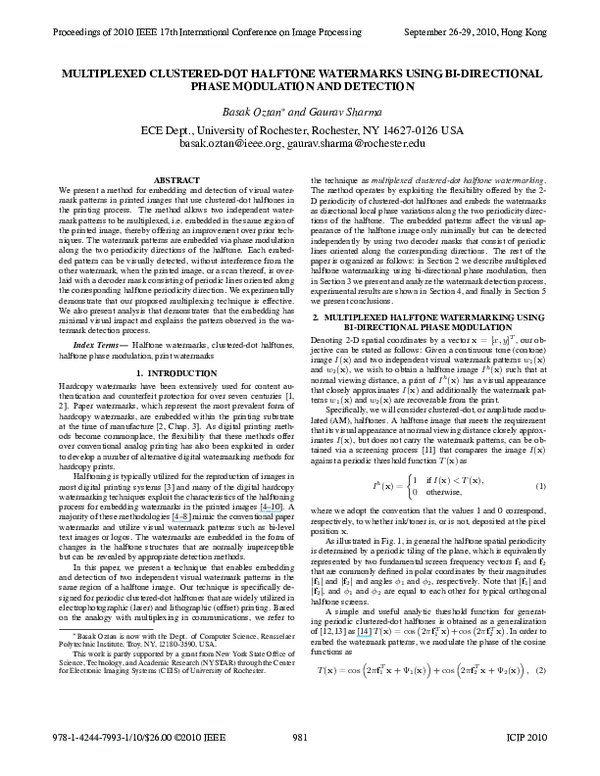 (PDF) Multiplexed clustered-dot halftone watermarks using bi-directional phase modulation and ...