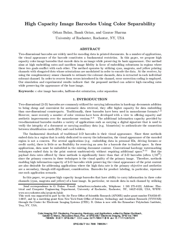 (PDF) High capacity image barcodes using color separability