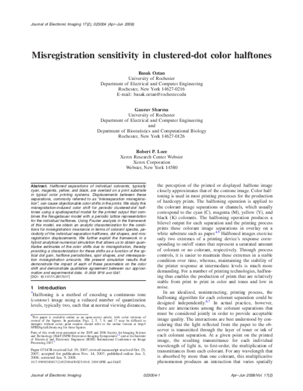 (PDF) Misregistration sensitivity in clustered-dot color halftones