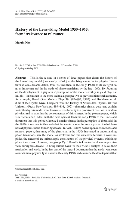 (PDF) History of the Lenz–Ising Model 1950–1965: from irrelevance to ...