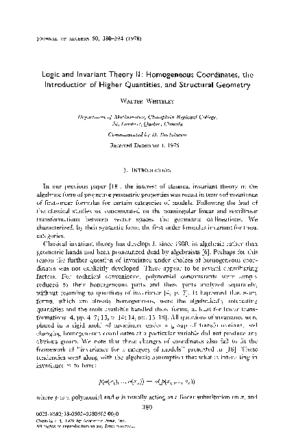 (PDF) Logic and invariant theory II: Homogeneous coordinates, the ...