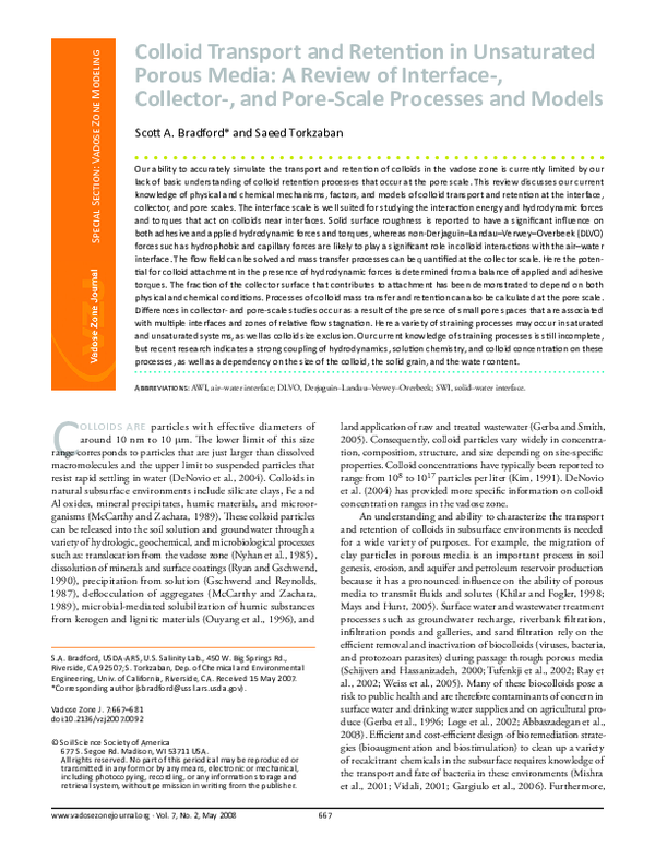 Pdf Colloid Transport And Retention In Unsaturated Porous Media Effect Of Colloid Input