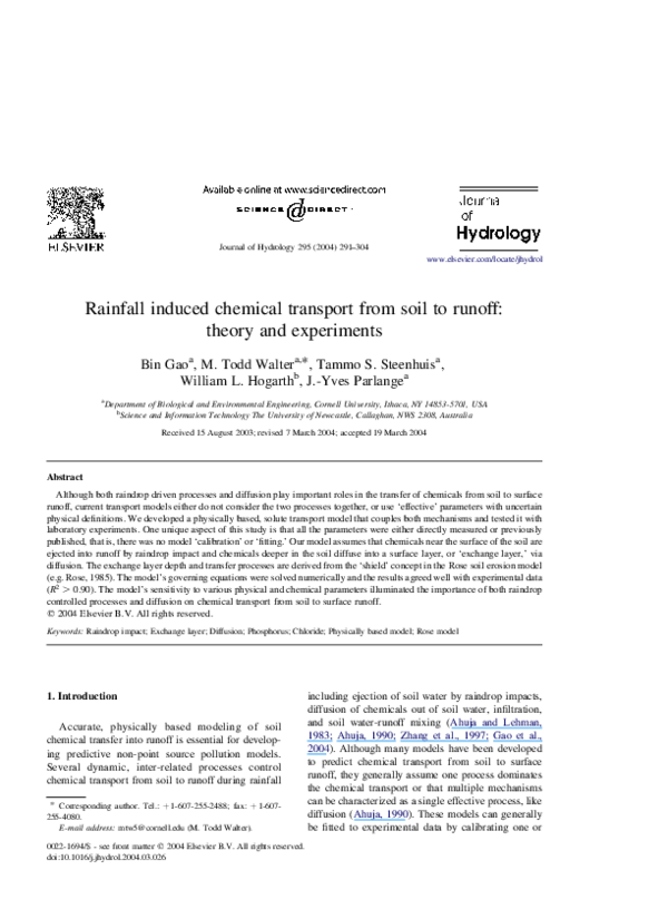 (PDF) Rainfall induced chemical transport from soil to runoff: theory ...