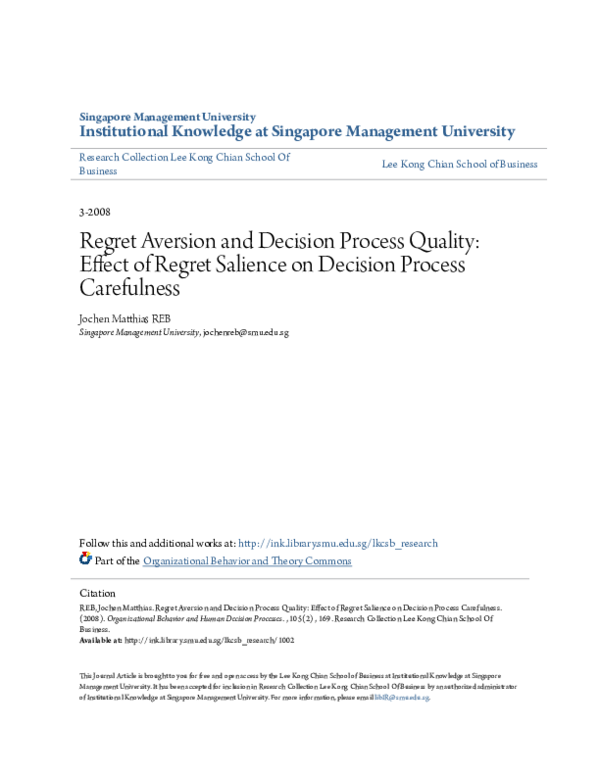 (PDF) Regret Salience's Impact on Decision Quality