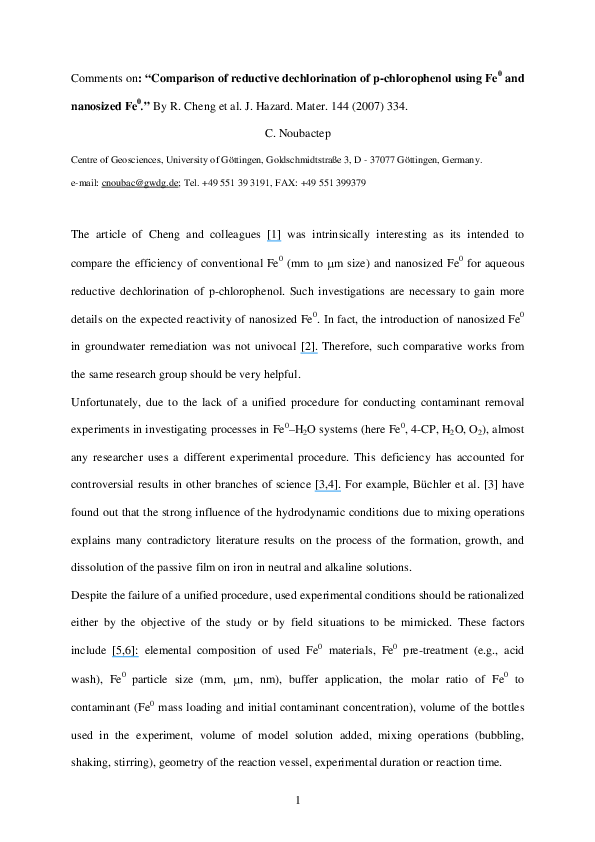 (PDF) Comments on “Comparison of reductive dechlorination of p ...