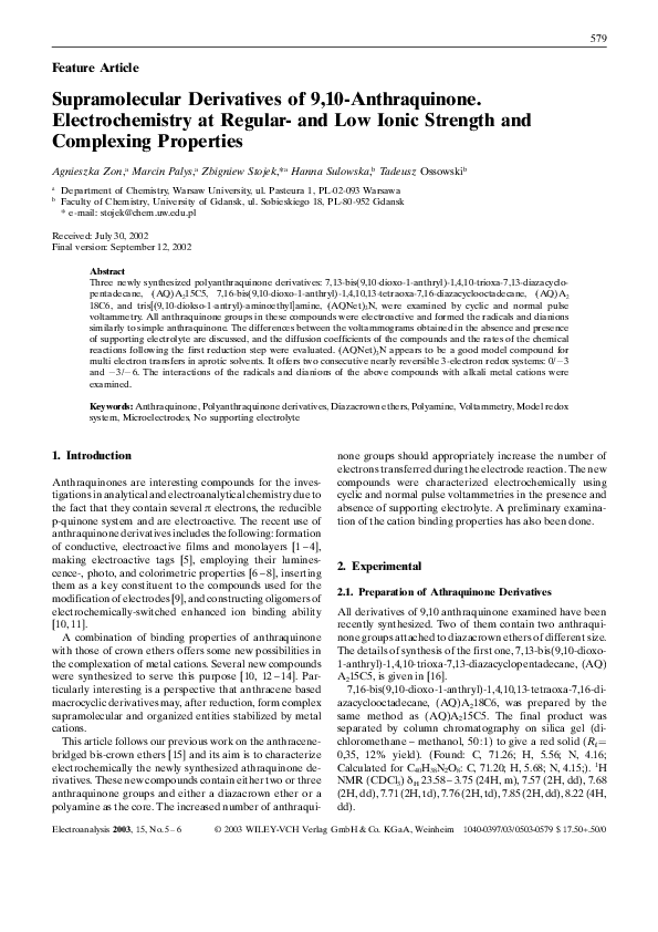 (PDF) Supramolecular Derivatives of 9,10-Anthraquinone ...