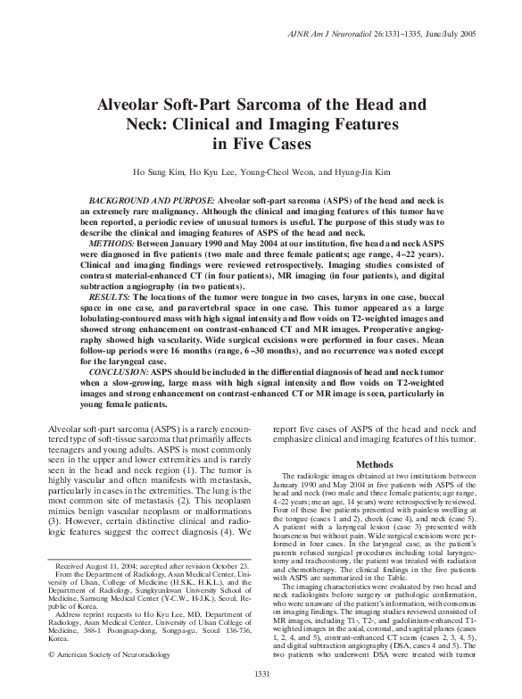 (PDF) Alveolar soft-part sarcoma of the head and neck: clinical and ...