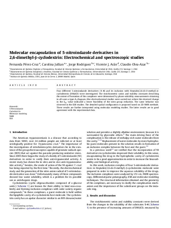 (PDF) Molecular encapsulation of 5-nitroindazole derivatives in 2,6 ...