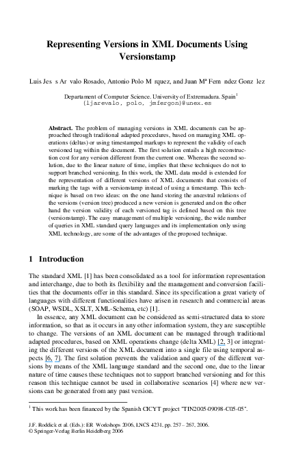 (PDF) Representing Versions in XML Documents Using Versionstamp