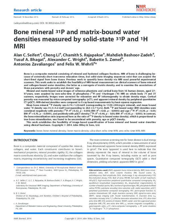 (PDF) Bone mineral 31 P and matrix-bound water densities measured by ...