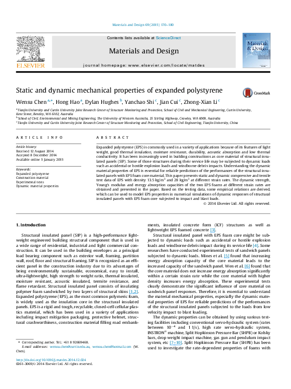 (PDF) Static and dynamic mechanical properties of expanded polystyrene