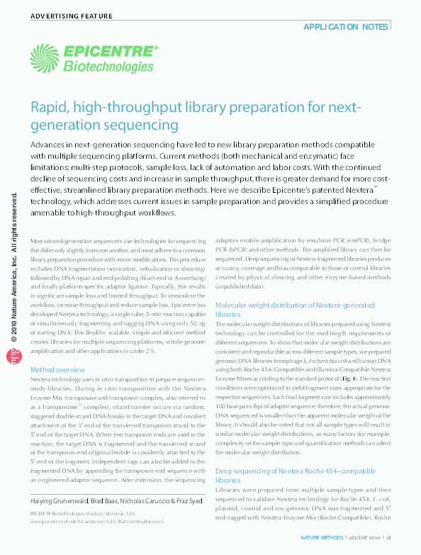 (PDF) Rapid, high-throughput library preparation for next-generation ...