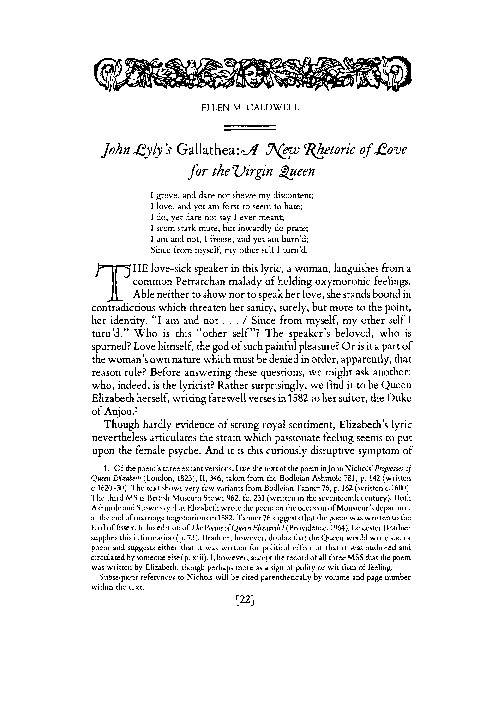 (PDF) John Lyly's Gallathea: A New Rhetoric of Love for the Virgin Queen