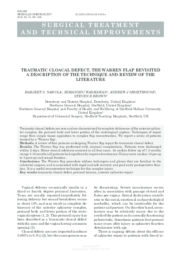 (PDF) Traumatic Cloacal Defect, the Warren Flap Revisited a Description ...