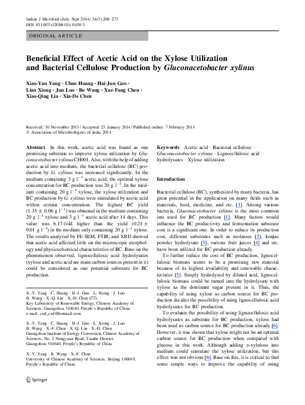 (PDF) Beneficial Effect of Acetic Acid on the Xylose Utilization and Bacterial Cellulose ...