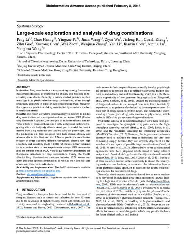 (PDF) Large-scale exploration and analysis of drug combinations