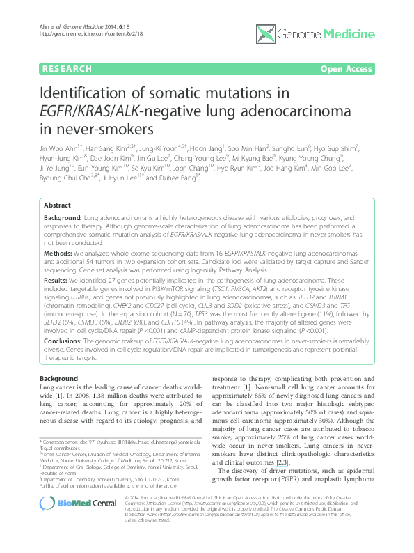 (PDF) Identification of somatic mutations in EGFR/KRAS/ALK-negative lung adenocarcinoma in never ...