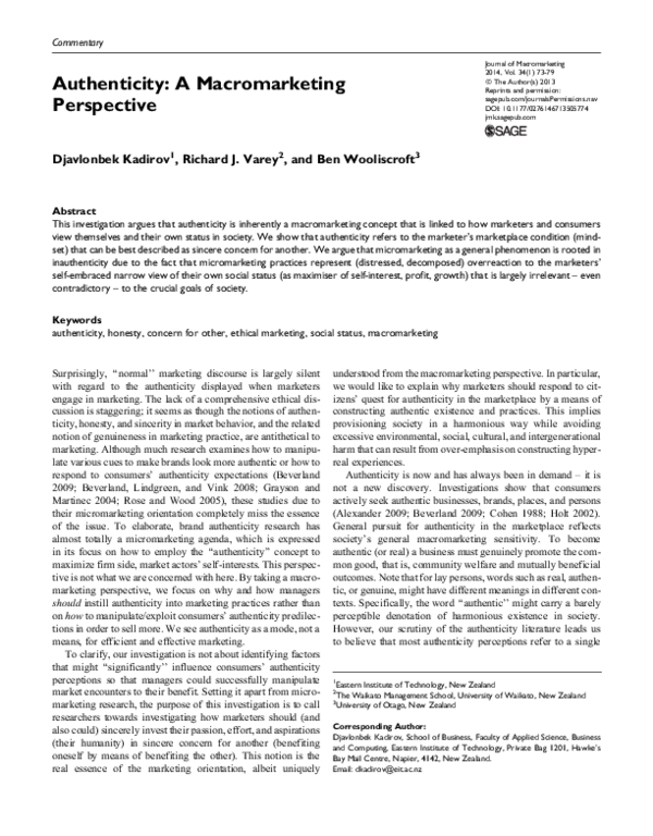 (PDF) Authenticity: A Macromarketing Perspective