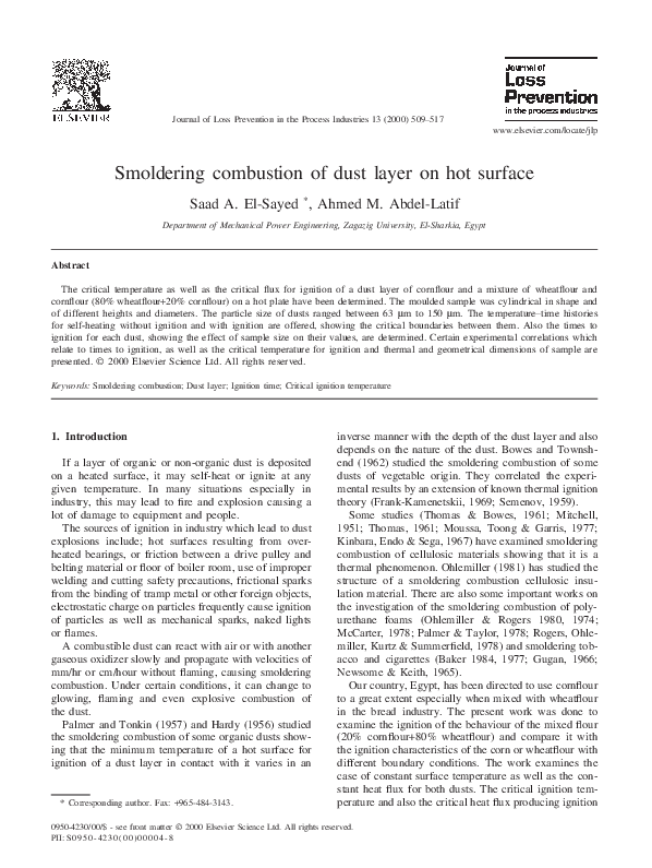 (PDF) Smoldering combustion of dust layer on hot surface
