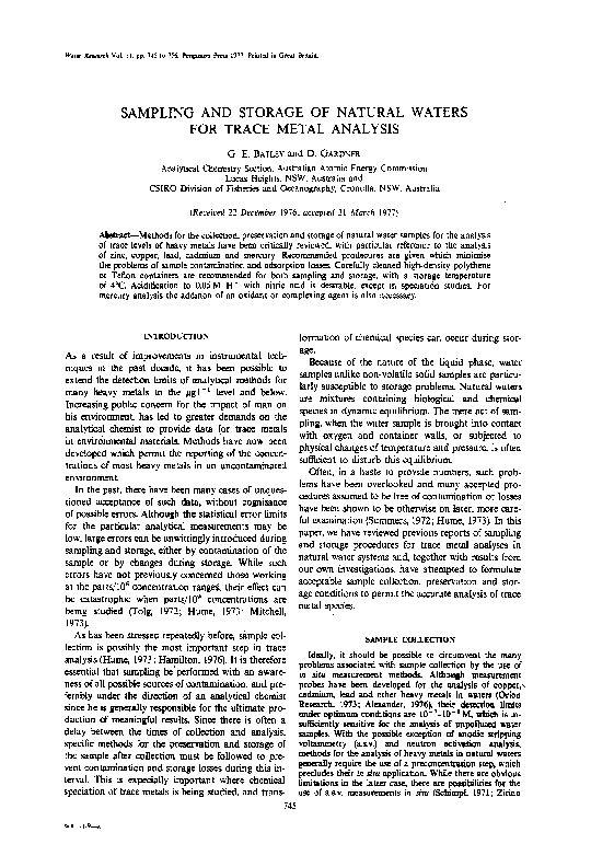 (PDF) Sampling and storage of natural waters for trace metal analysis