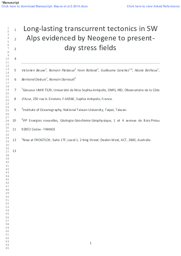 (PDF) Long-lasting transcurrent tectonics in SW Alps evidenced by ...