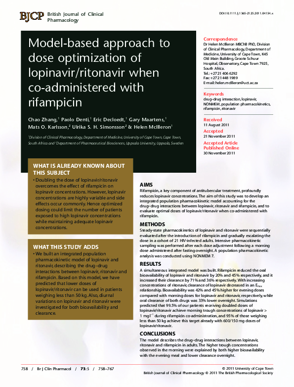 (PDF) Model-based approach to dose optimization of lopinavir/ritonavir ...